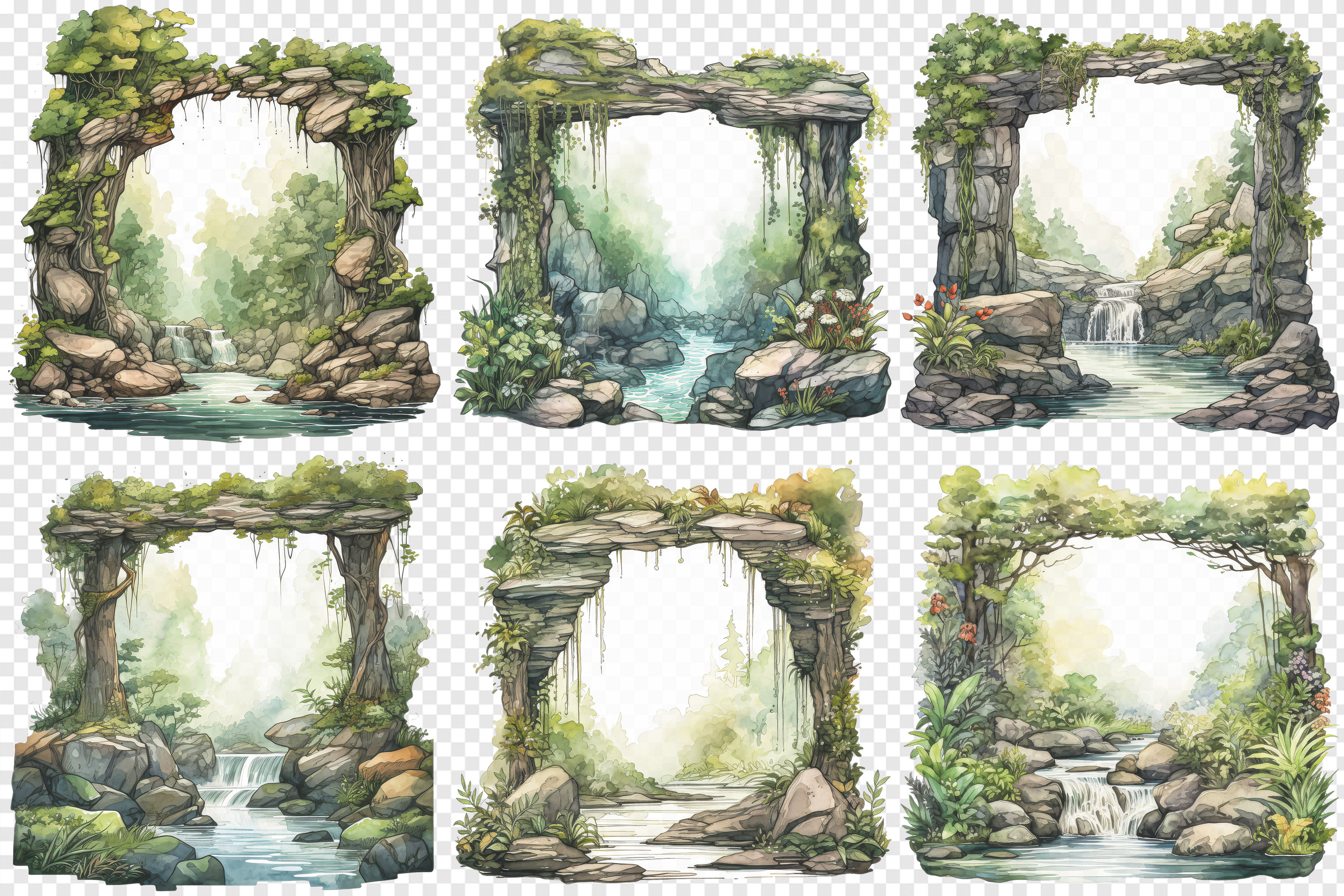 Woodland Waterfall Frame Clipart Set | 24 Nature Frames for ...