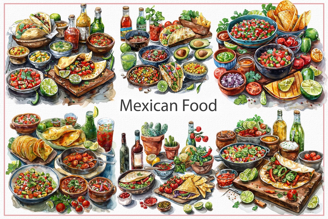 24 Mexican Food Clipart, Png, Repeatable, JPG, Scrapbooking Art, Cinco ...