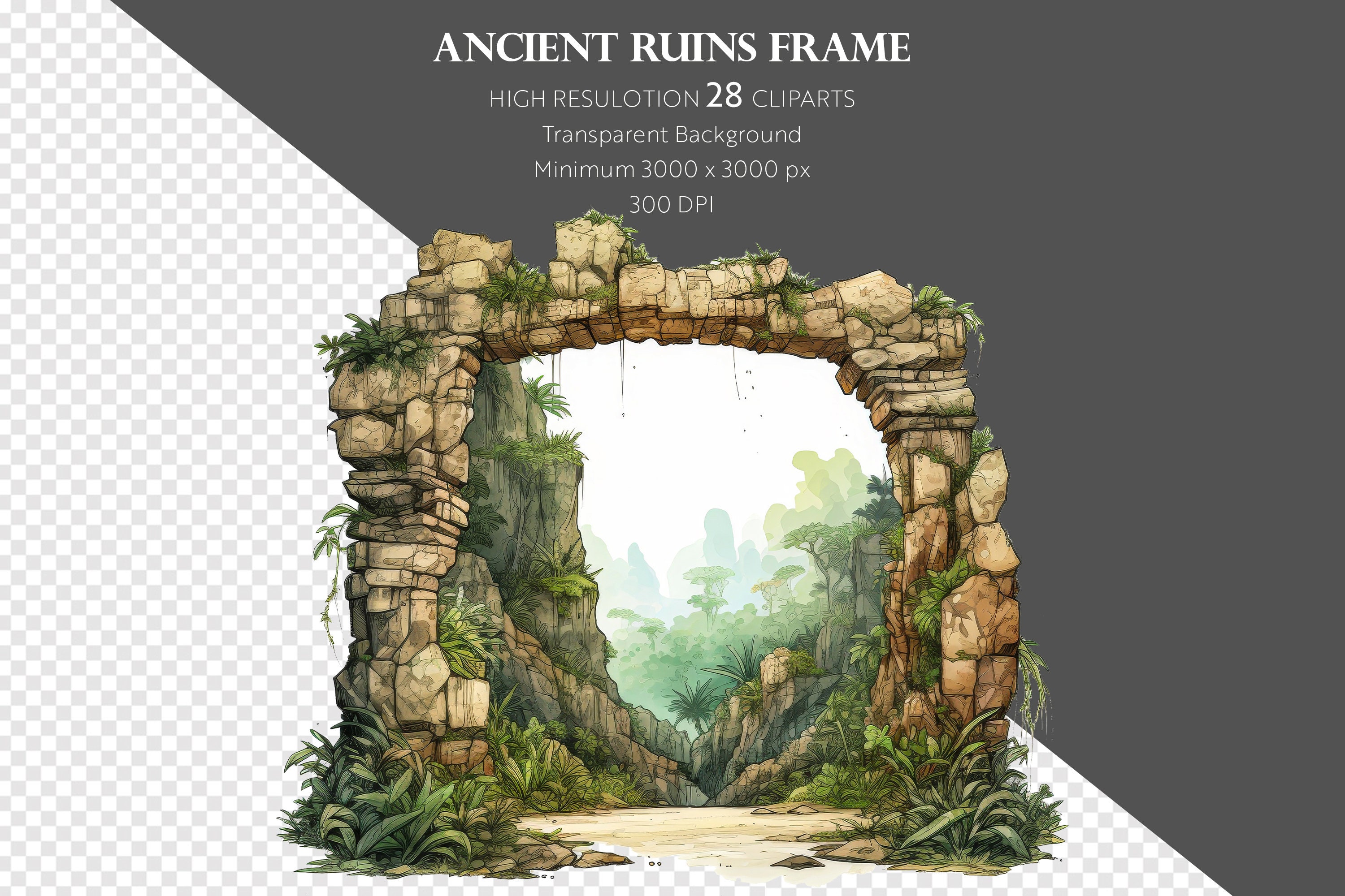 Ancient Ruins Frame Clipart | 28 High-quality PNG Designs for ...