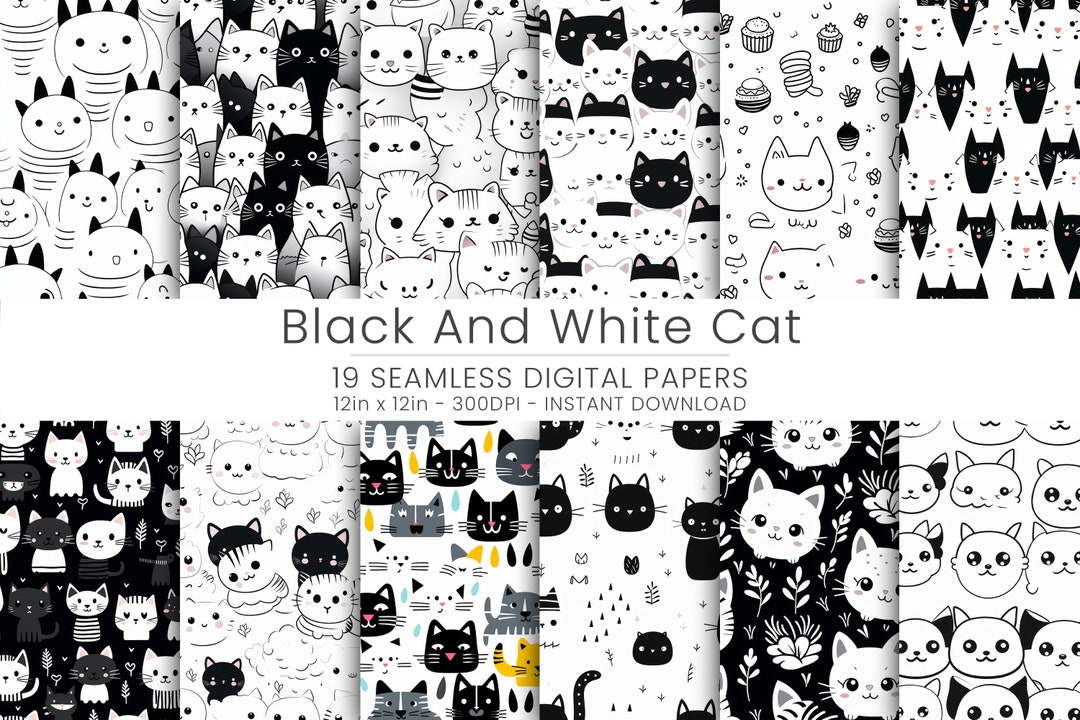 19 Black and White Cat Digital Paper - Purrfect Patterns for Your ...