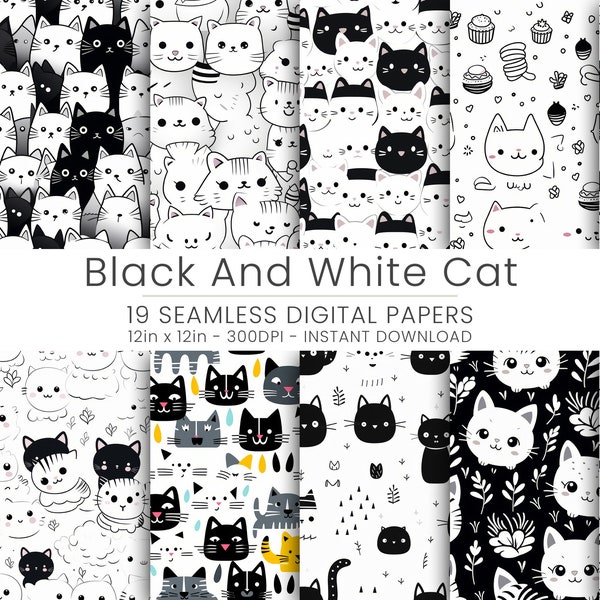 Black and White Cat Patterns - Etsy UK