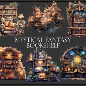 Mystical Fantasy Bookshelf Clipart - 73 Digital Library Graphics ...