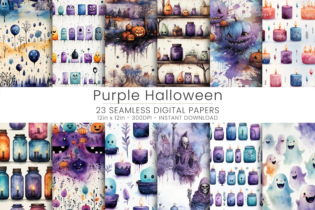 Purple Halloween Digital Paper, Seamless Spooky Patterns (digital ...