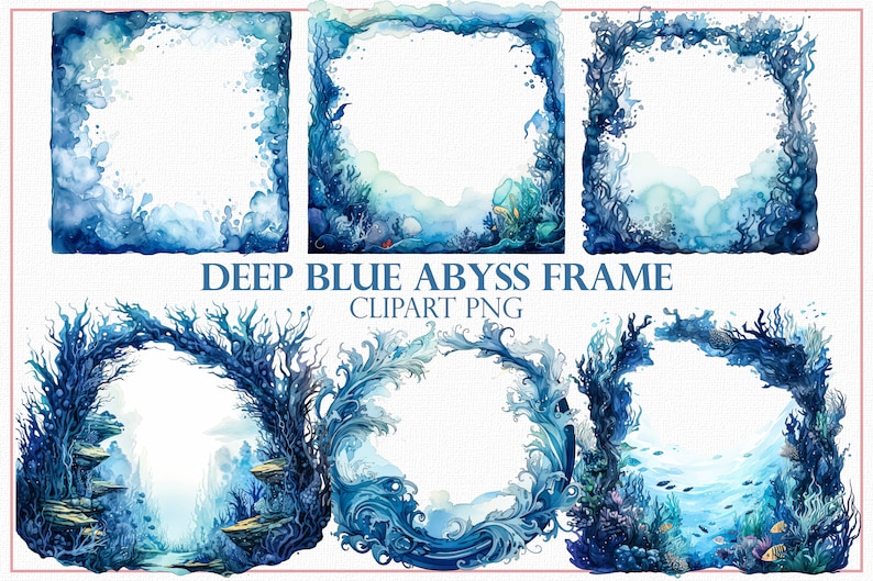 Deep Blue Abyss Frame Clipart | 30 High-quality PNG Ocean Frames for ...