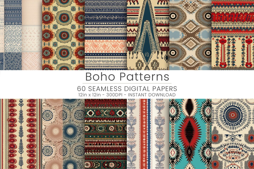 60 Boho Pattern Digital Paper - Instant Download, Home Decoration ...