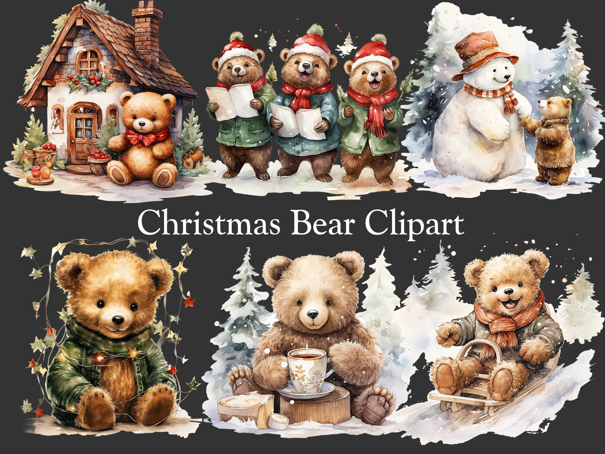 51 Christmas Bear Clipart, Winter Theme Bear, Scrapbooking, Invitations ...