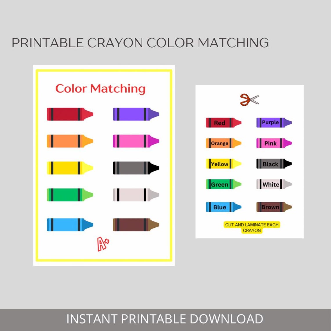 Classroom Coloring Match | Crayon Color Matching | Instant Printable ...