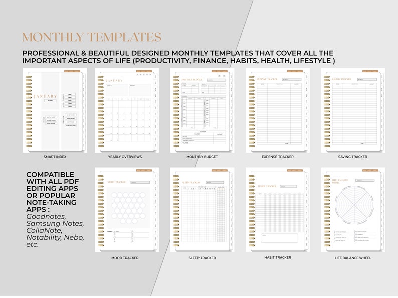Digital Planner Printable: Customizable Weekly & Monthly Templates for ...