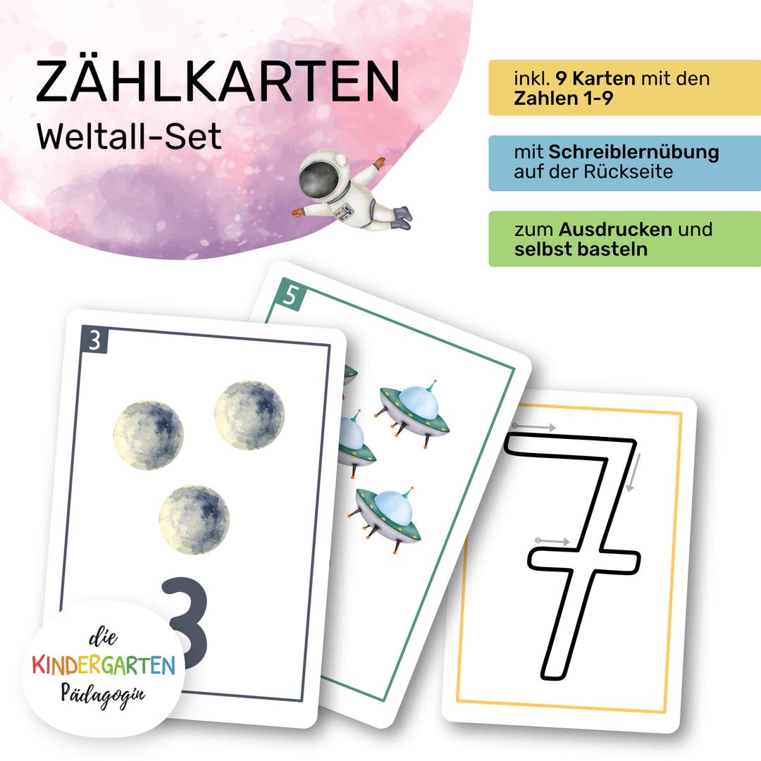 Space Counting Cards Set | Learning Numbers Preschool | Printable PDF ...