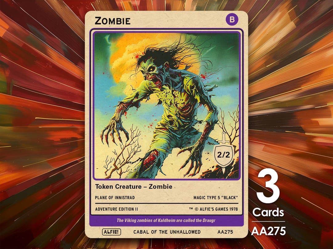 Zombie Token X3 2/2 for MTG - Alfie's Adventure by Alfie AA275 - Etsy