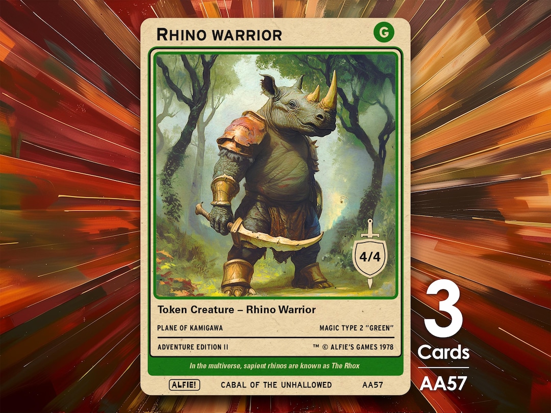 Rhino Warrior Token 4/4 MTG Token X3 - Alfie's Adventure by Alfie AA57 ...