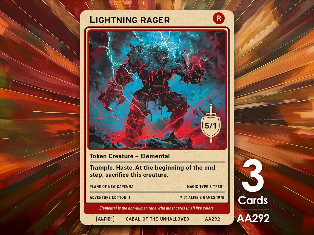 Lightning Rager Token X3 for MTG - Alfie's Adventure by Alfie AA292 - Etsy