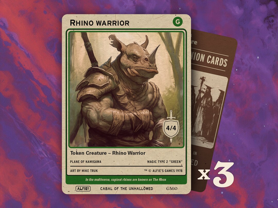 Rhino Warrior Token 4/4 MTG Tokens X3 Alfie's Adventure - Etsy