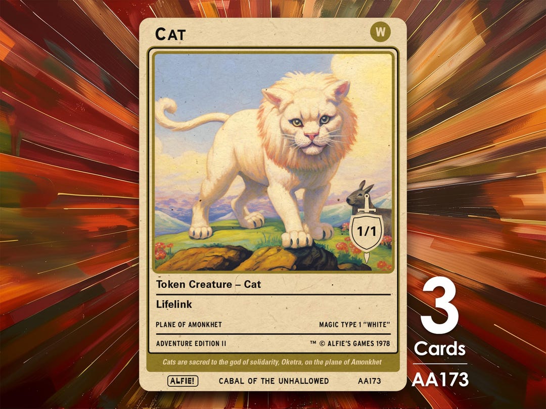 Cat 1/1 Lifelink MTG Token X3 - Alfie's Adventure by Alfie - AA173 - Etsy