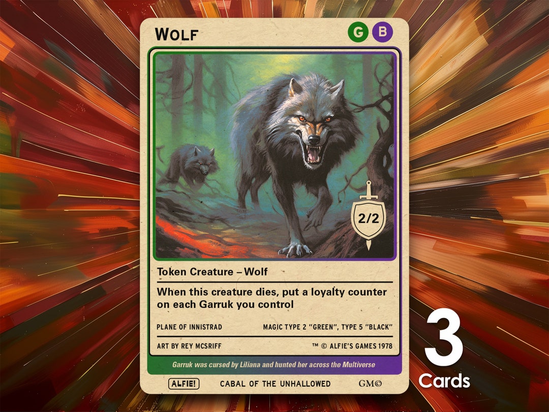 Wolf 2/2 Black & Green MTG Tokens X3 Alfie's Adventure AA150 - Etsy