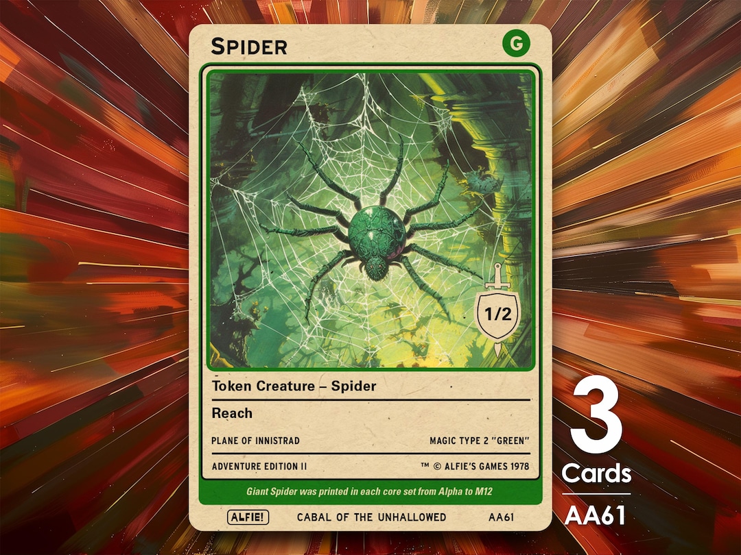 Spider 1/2 MTG Token X3 - Alfie's Adventure by Alfie AA61 - Etsy