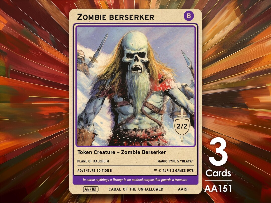 Zombie Berserker MTG Token X3 - Alfie's Adventure by Alfie AA151 - Etsy