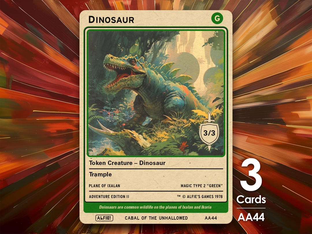 Dinosaur Trample 3/3 MTG Token X3 - Alfie's Adventure by Alfie AA44 - Etsy