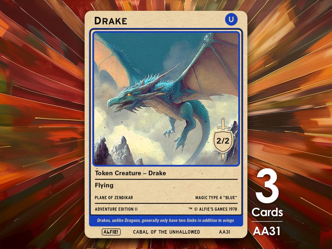 3x Drake 2/2 MTG Token - Alfie's Adventure by Alfie AA31 - Etsy
