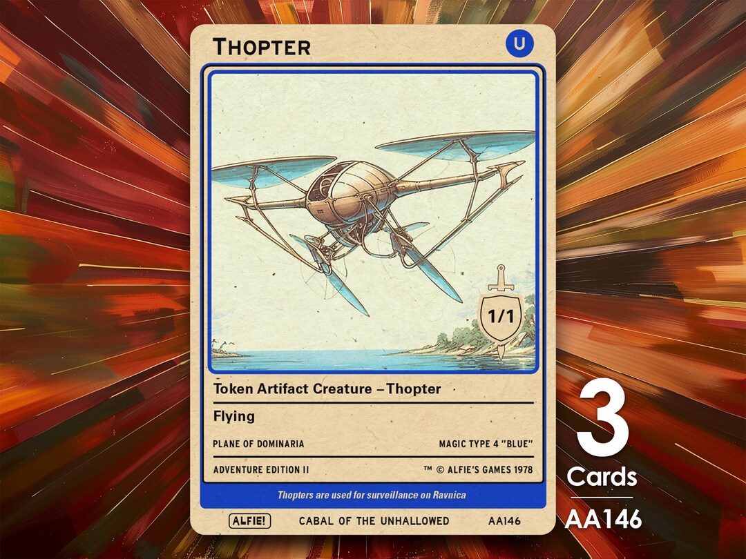 Thopter Blue 1/1 MTG Token X3 - Alfie's Adventure by Alfie AA146 - Etsy