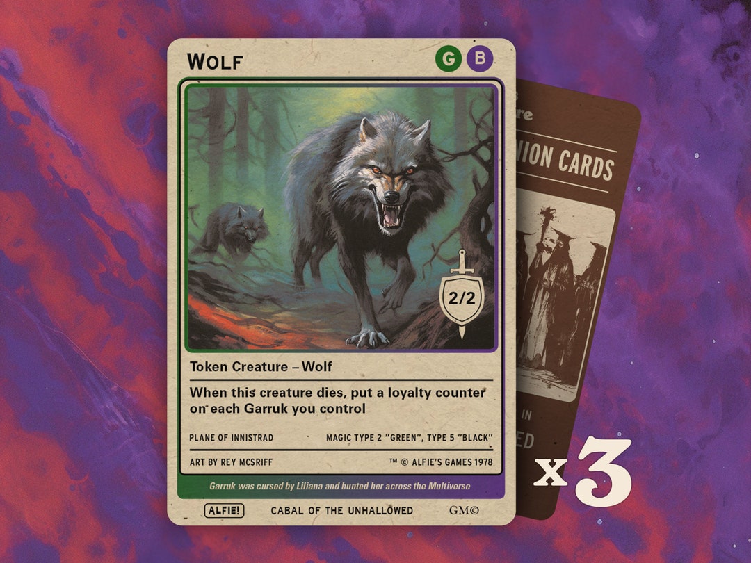 Wolf 2/2 Black & Green MTG Tokens X3 Alfie's Adventure AA150 - Etsy
