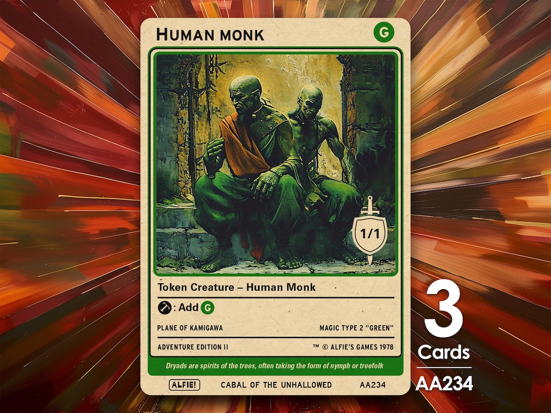 Human Monk Green MTG Token X3 - Alfie's Adventure by Alfie AA234 - Etsy