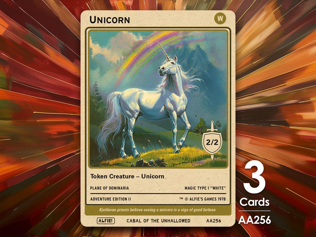 Unicorn White MTG Token X3 - Alfie's Adventure by Alfie AA256 - Etsy