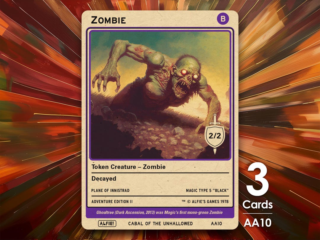 Zombie Decayed 2/2 MTG Token X3 Alfie's Adventure by Alfie AA10 - Etsy