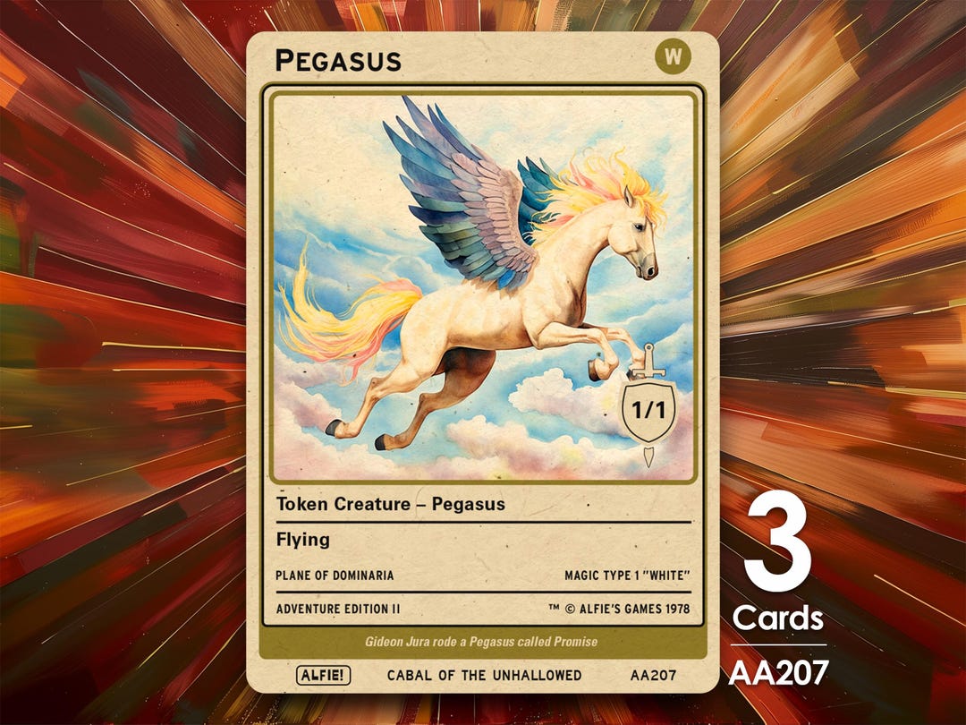 Pegasus 1/1 MTG Token X3 - Alfie's Adventure by Alfie AA207 - Etsy