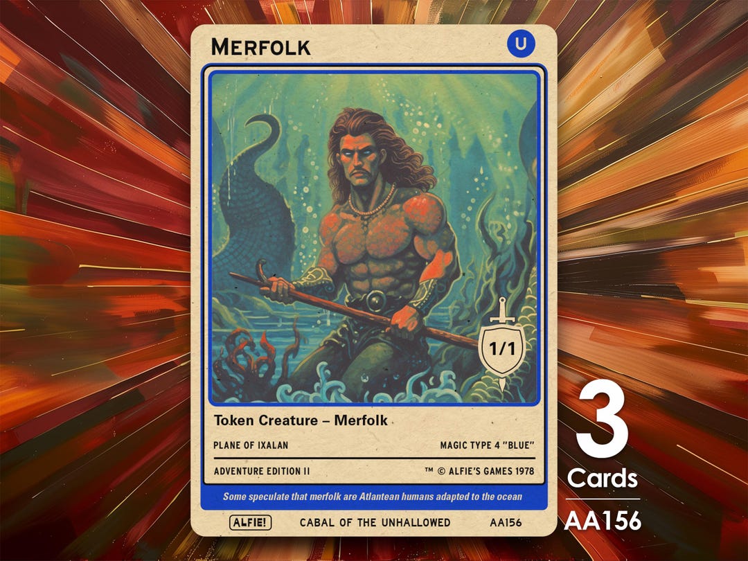 Merfolk 1/1 MTG Token X3 - Alfie's Adventure by Alfie AA156 - Etsy