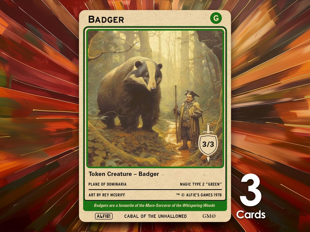 Badger 3/3 MTG Token X3 Alfie's Adventure by Alfie AA38 - Etsy