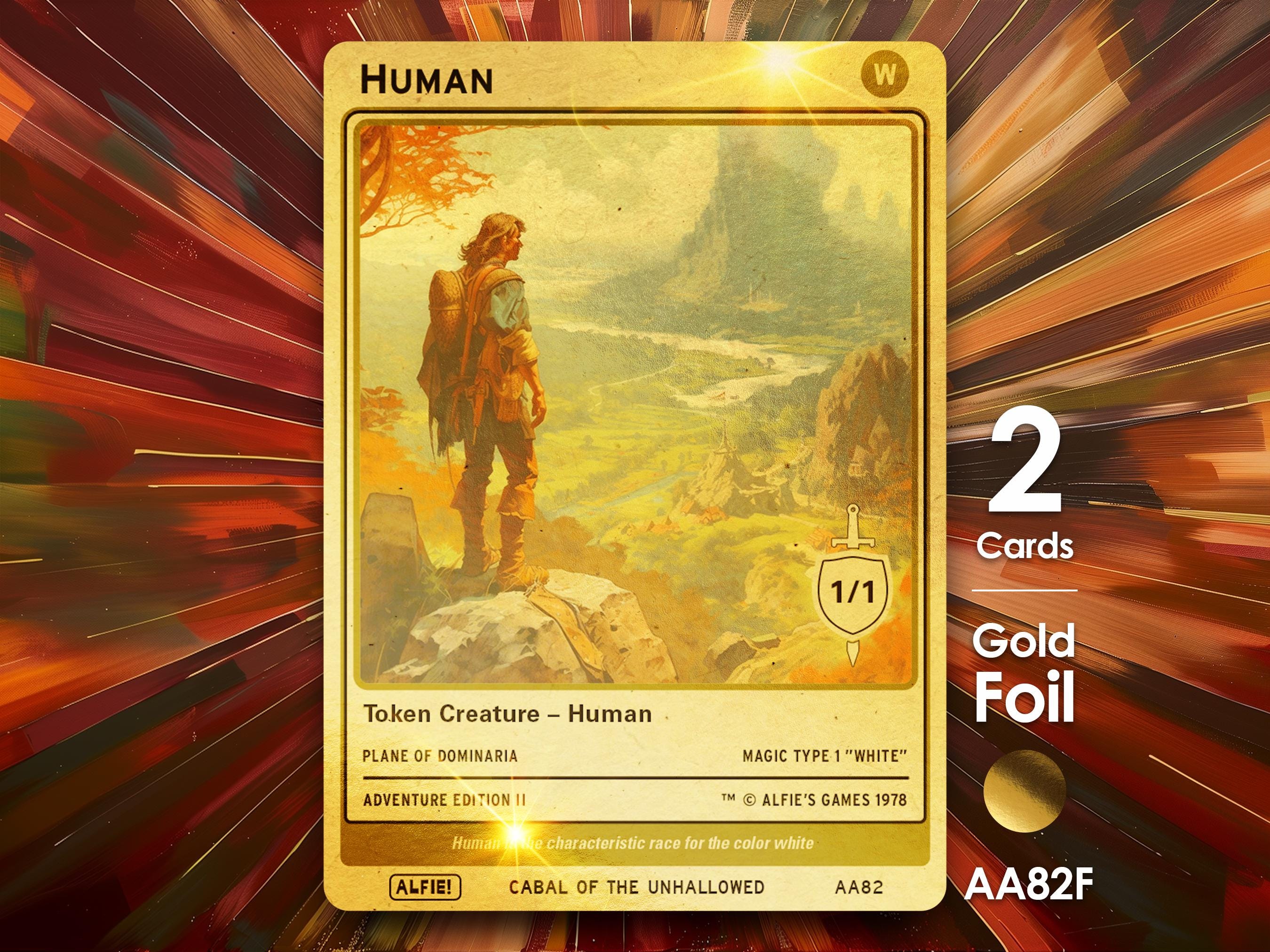 2x Human 1/1 Gold Foil MTG Tokens - Alfie's Adventure by Alfie AA82F - Etsy