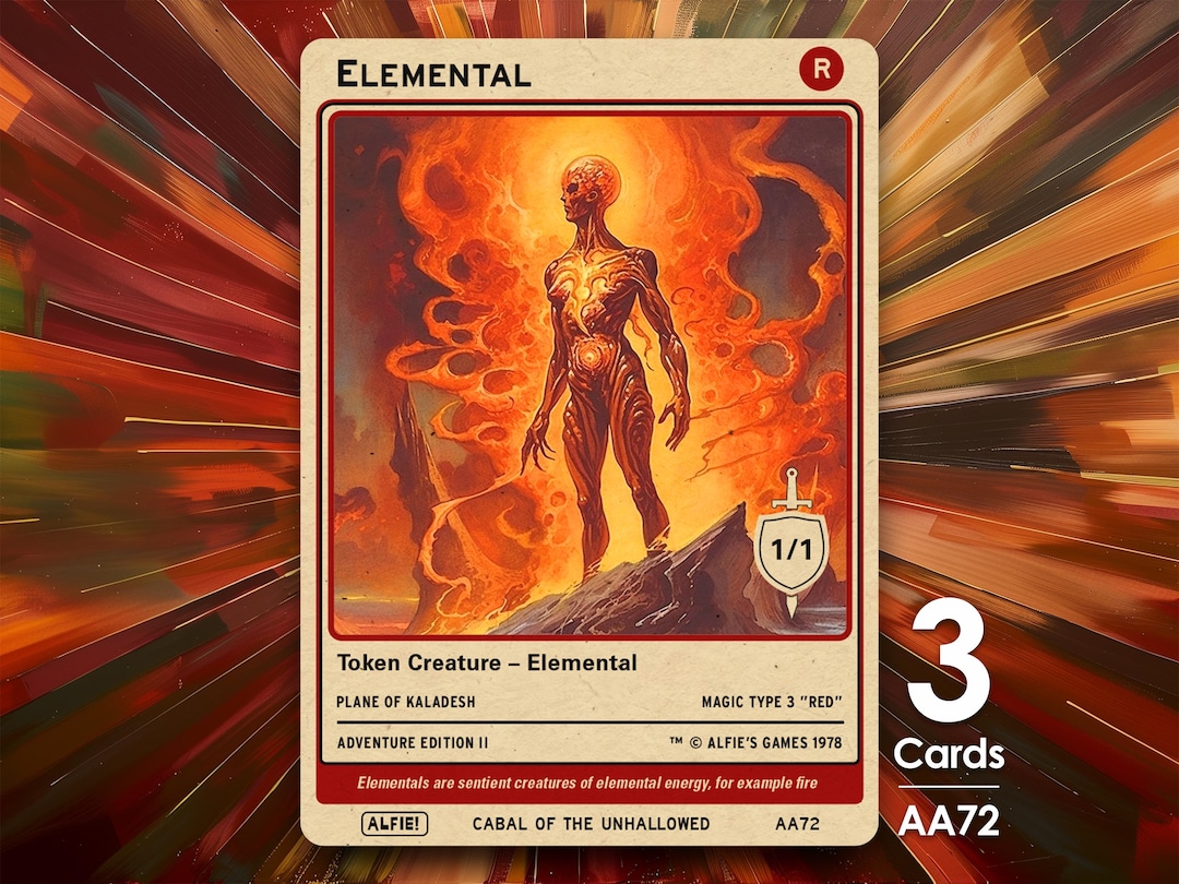 Elemental 1/1 MTG Token X3 - Alfie's Adventure by Alfie AA72 - Etsy