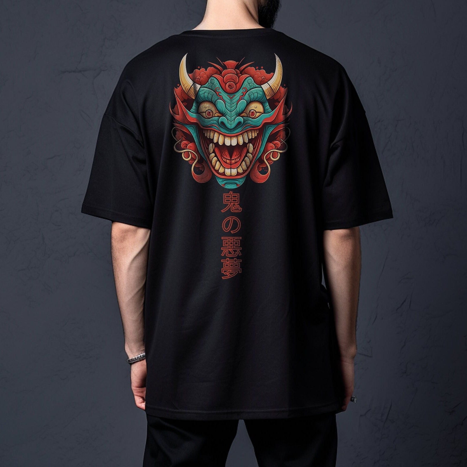 Oversized Tshirt Japan, Oni Mask Tshirt, Japanese Tshirt Oversized ...