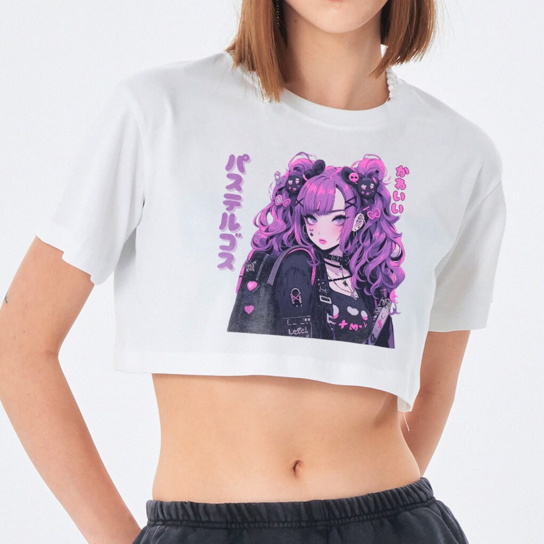 Pastel Goth Anime Crop Top - Cute Anime Design - Kawaii Goth Clothing ...