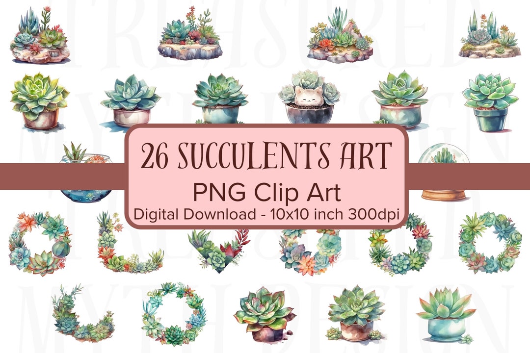 26 Watercolor Succulents Clip Art Set for Invitations, Cards, and Other ...