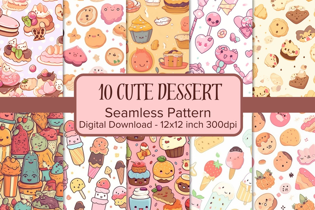 Cute Desserts Digital Paper, Cute Seamless Pattern, Cute Dessert ...