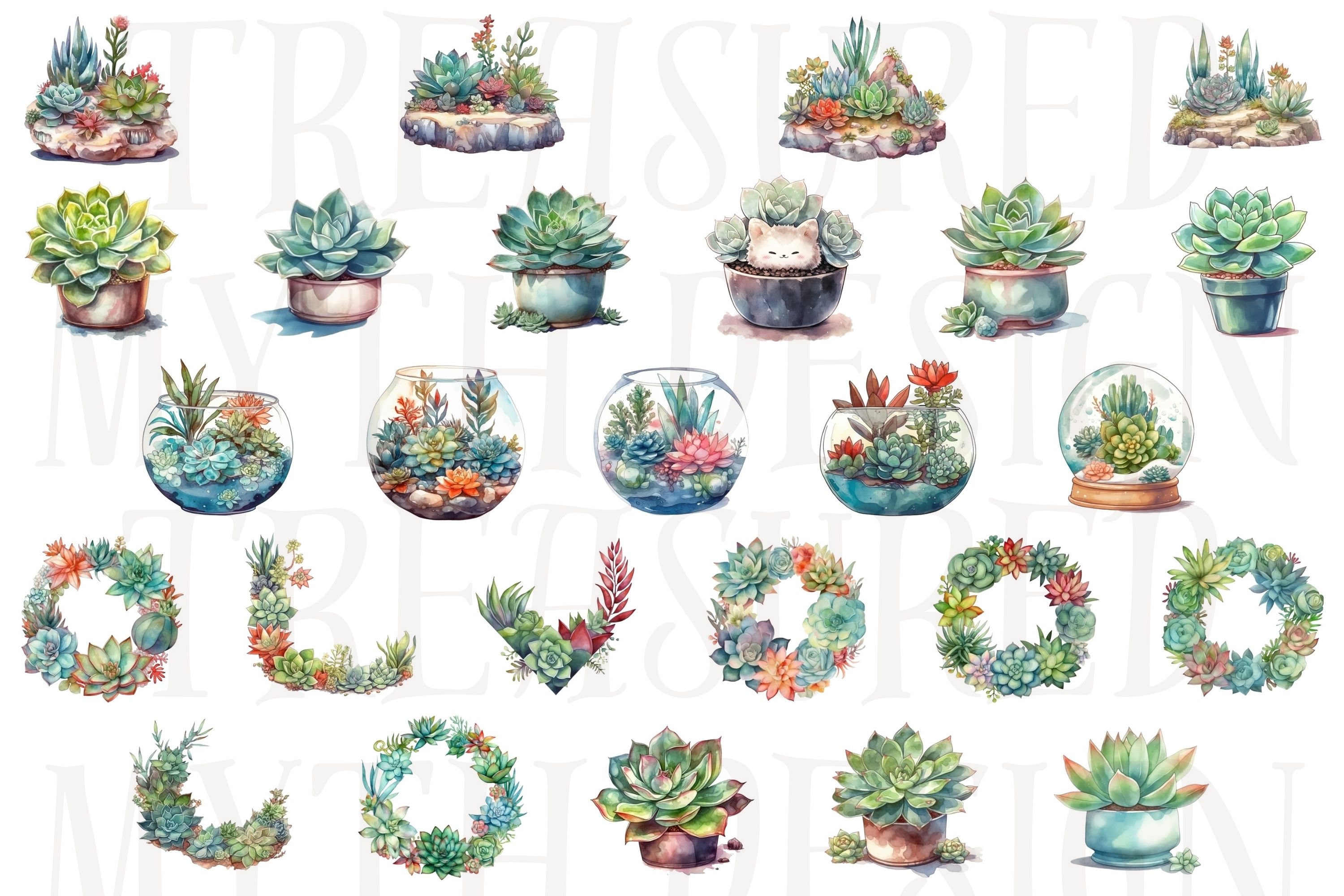 26 Watercolor Succulents Clip Art Set for Invitations, Cards, and Other ...