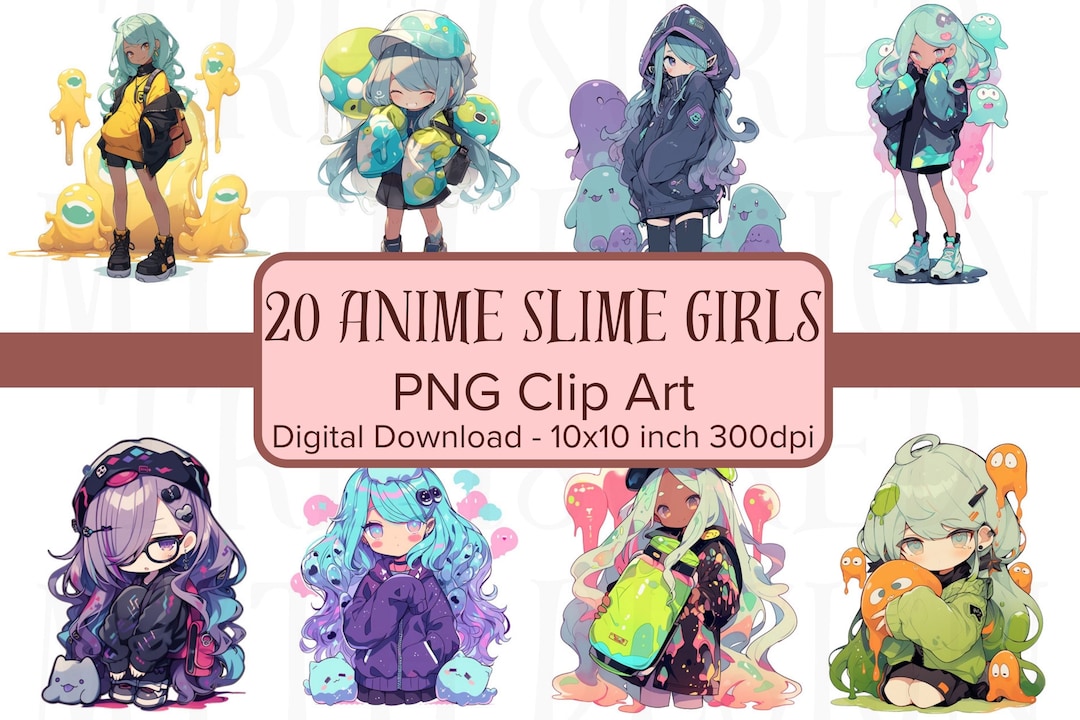 20 Anime Slime Girls Clip Art Set for Cards, Stickers, Tumbler Wraps ...
