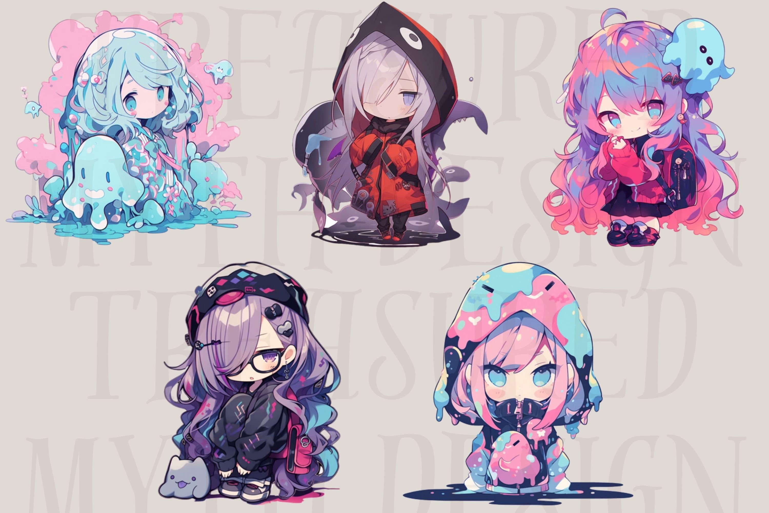 20 Anime Slime Girls Clip Art Set for Cards, Stickers, Tumbler Wraps ...