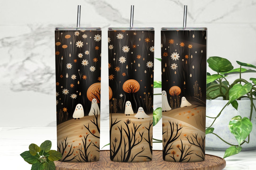 Cute Halloween Skinny Tumbler Wrap PNG Spooky Ghost Tumbler Design for ...