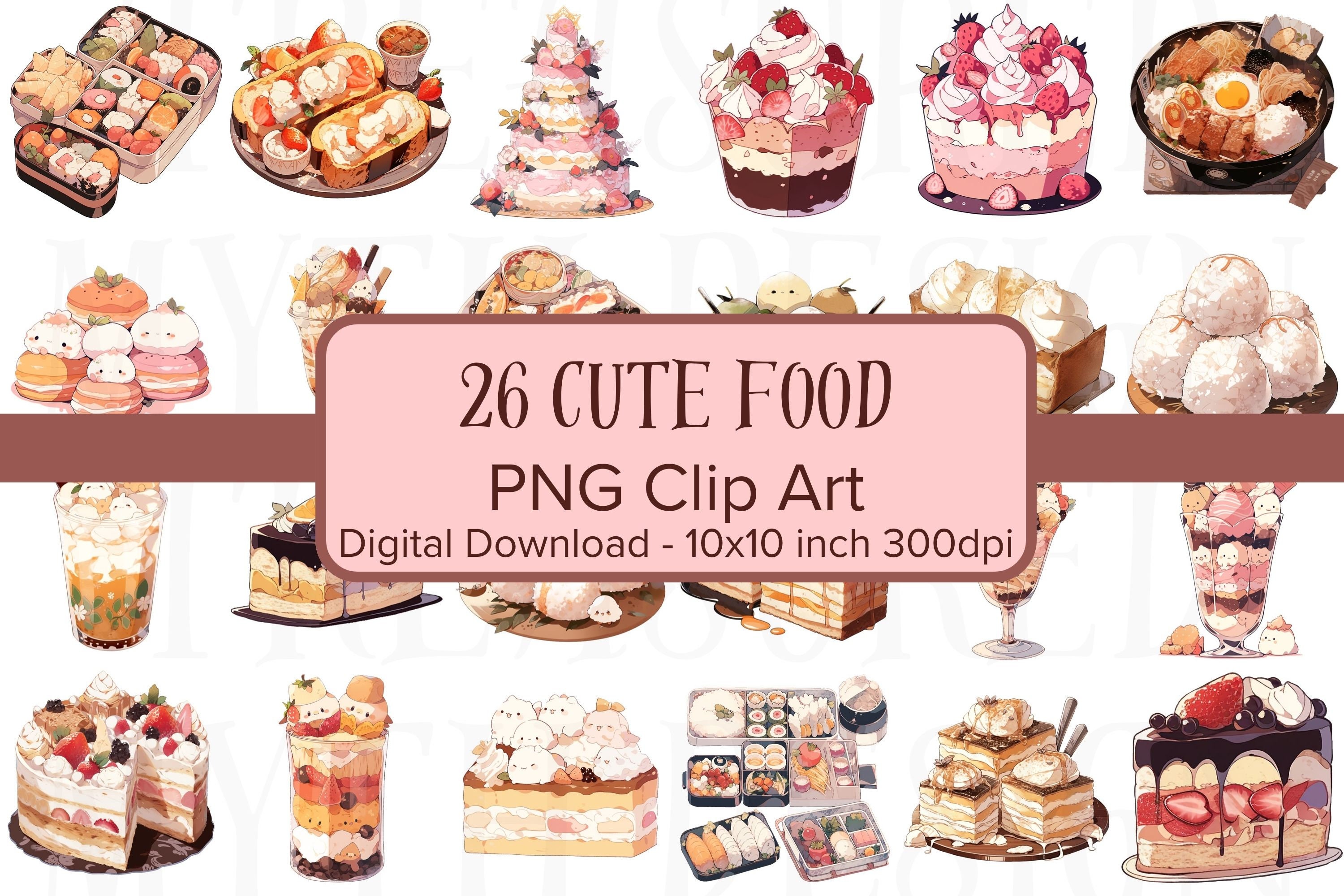 26 Cute Food Clip Art Set for Invitations, Cards, Stickers, and Other ...