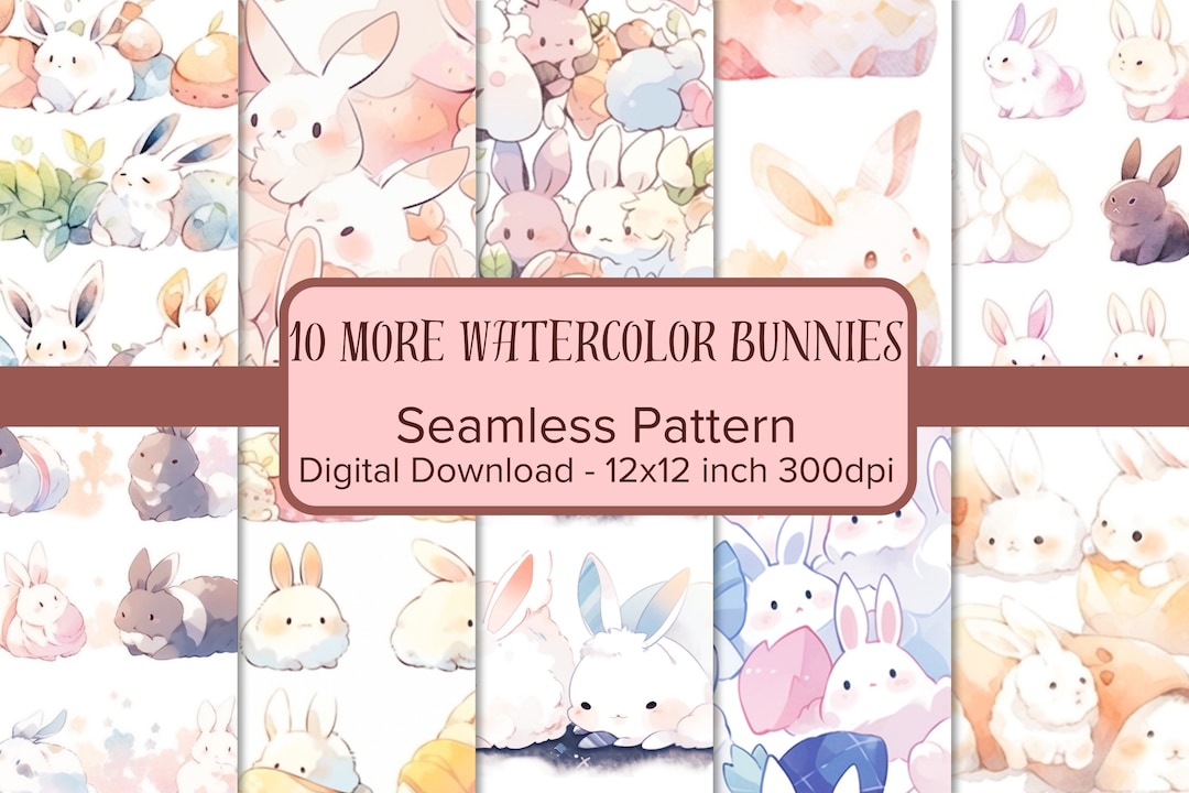 More Watercolor Bunnies Digital Paper, Cute Seamless Pattern, Cute ...