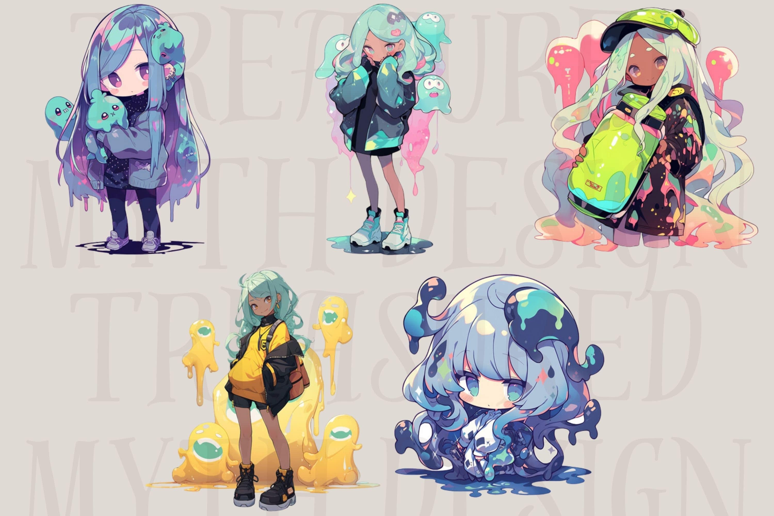 20 Anime Slime Girls Clip Art Set for Cards, Stickers, Tumbler Wraps ...