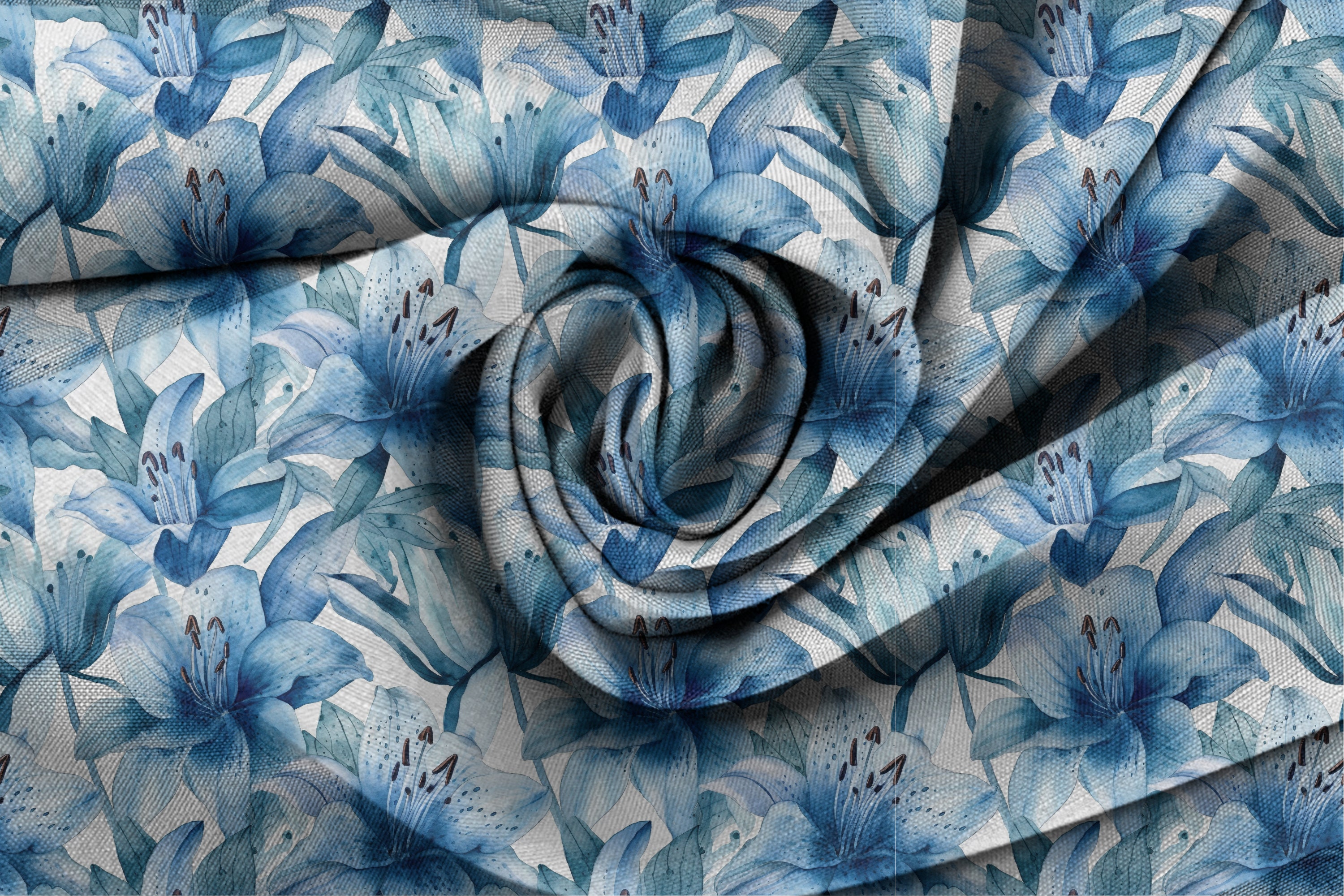 Blue Watercolor Lilies Digital Paper, Beautiful Seamless Pattern ...