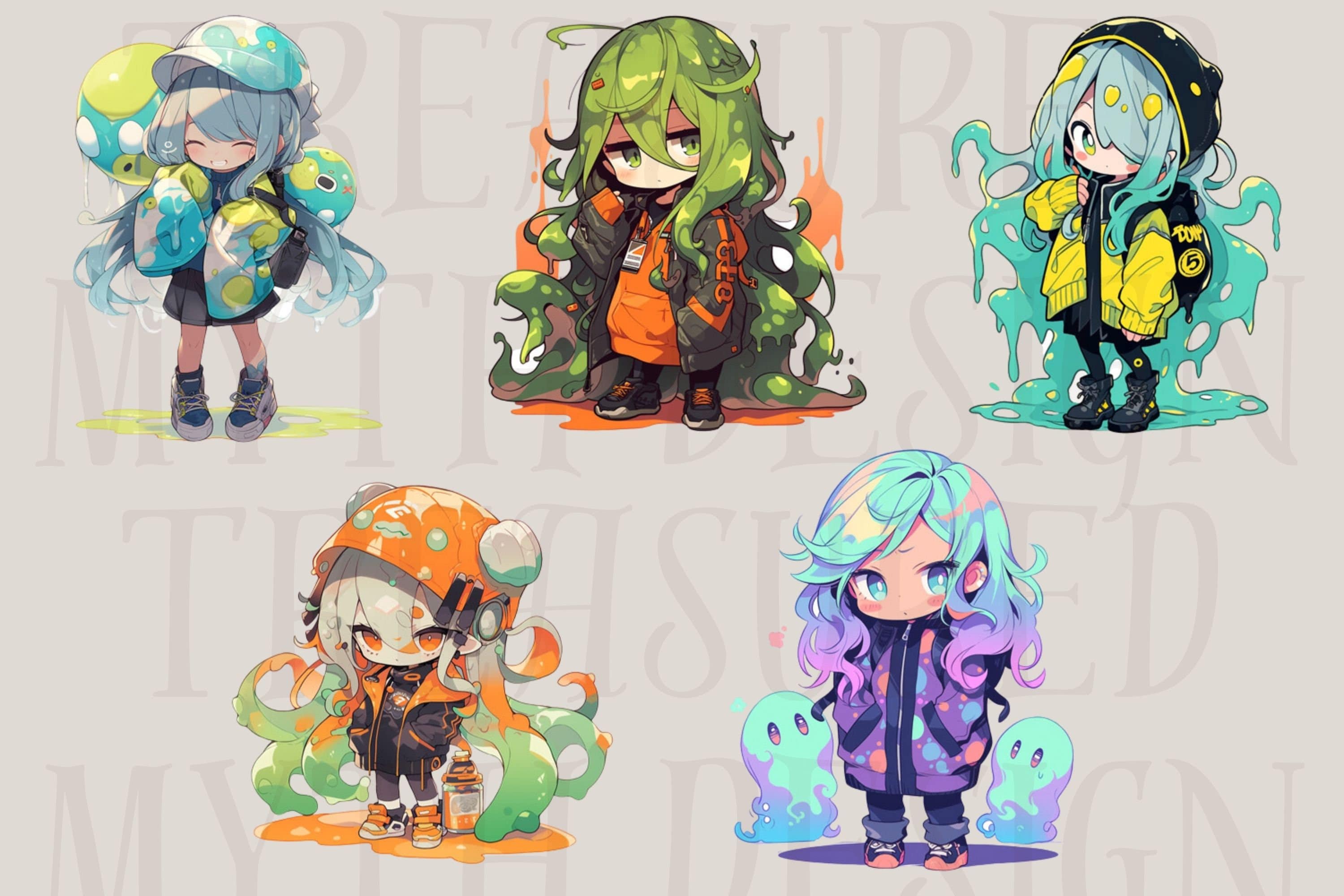 20 Anime Slime Girls Clip Art Set for Cards, Stickers, Tumbler Wraps ...