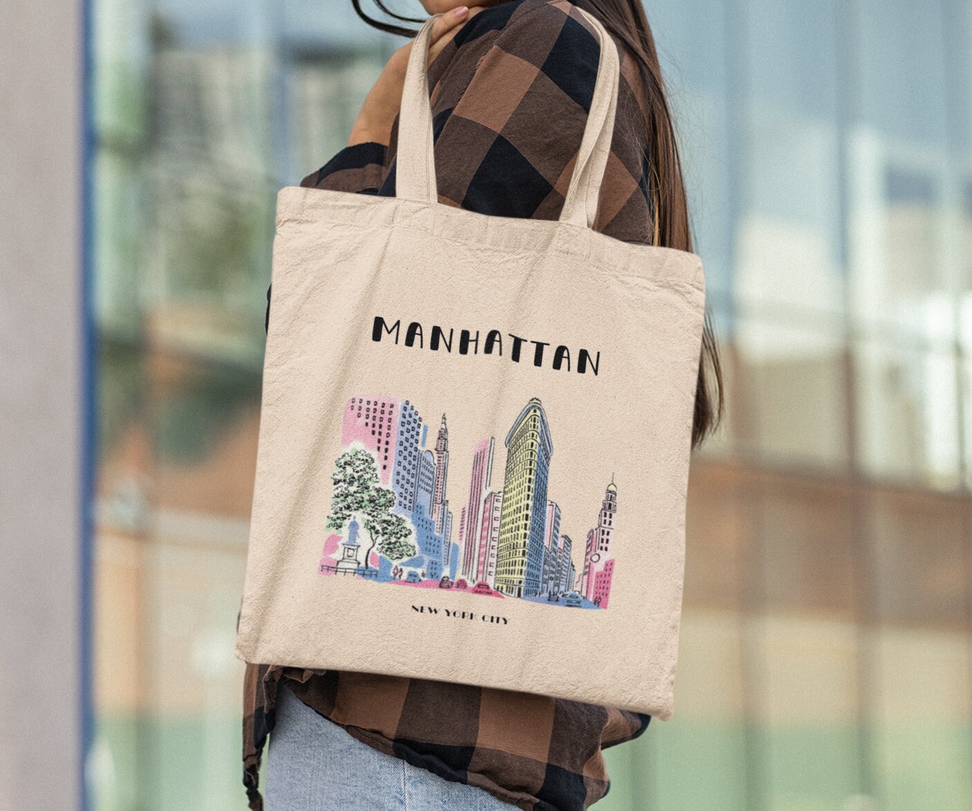 Manhattan New York City Cotton Canvas Tote Bag , NYC , Cityscape ...