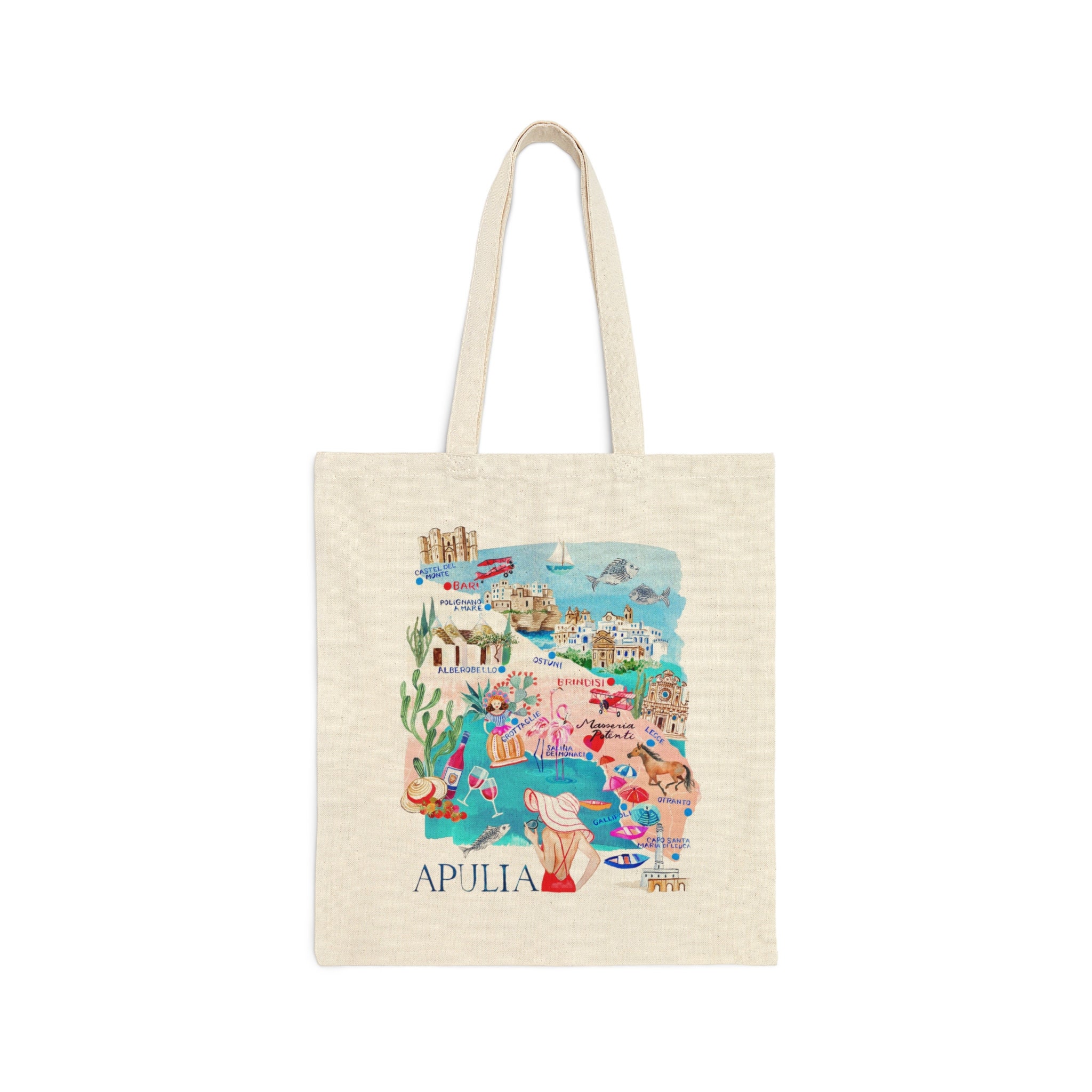Puglia Italy Cotton Canvas Tote Bag , Apulia , Italian Summer Vacation ...