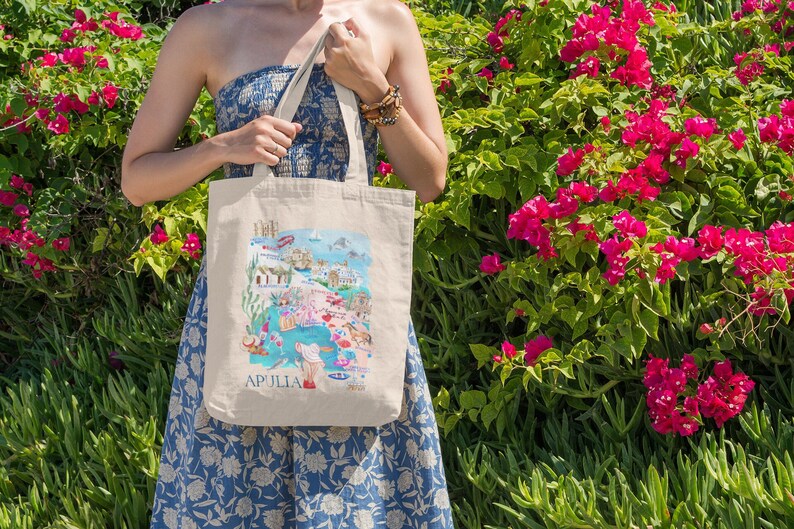 Puglia Italy Cotton Canvas Tote Bag , Apulia , Italian Summer Vacation ...