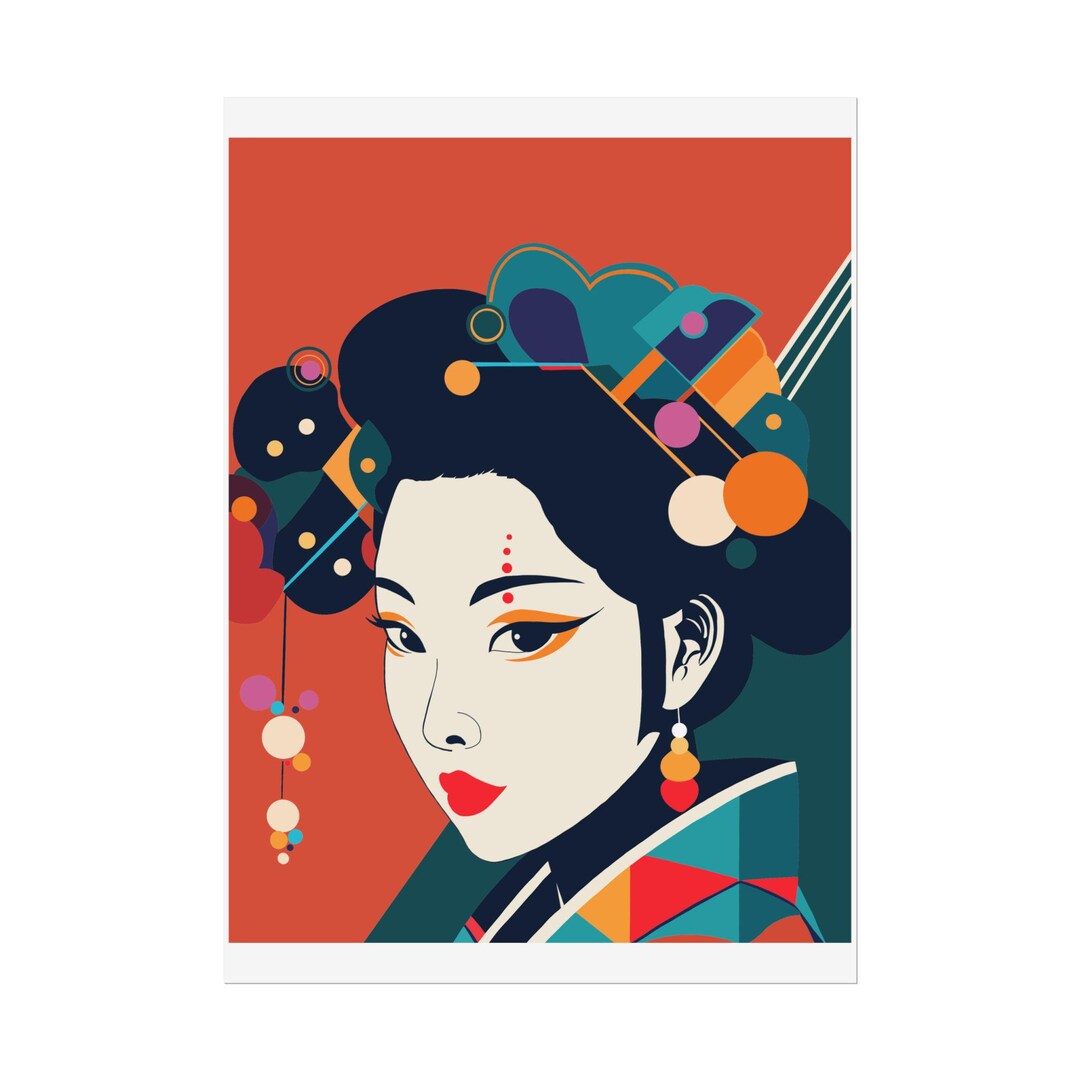 Vibrant Abstract Geisha Illustration Colorful Japanese Art Print Modern ...